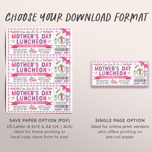 Mother's Day Luncheon Ticket Invitation Editable Template, Mothers Day ...