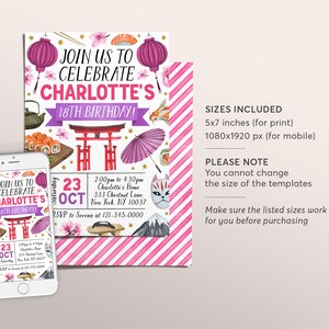 Japanese Themed Birthday Invitation Editable Template, Japanese Sushi ...