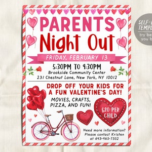 Valentine's Day Parent's Night Out Flyer Editable Template, Valentine ...