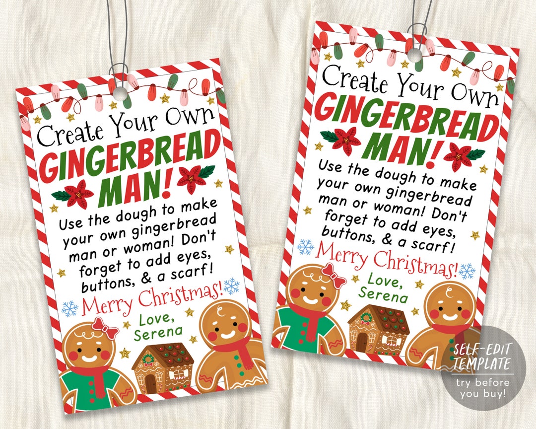 Create Your Own Gingerbread Man Gift Tags Editable Template, Winter ...
