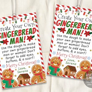 Create Your Own Gingerbread Man Gift Tags Editable Template, Winter ...