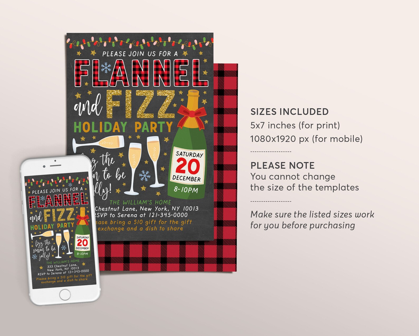 Flannel and Fizz Christmas Invitation Editable Template Pjs - Etsy