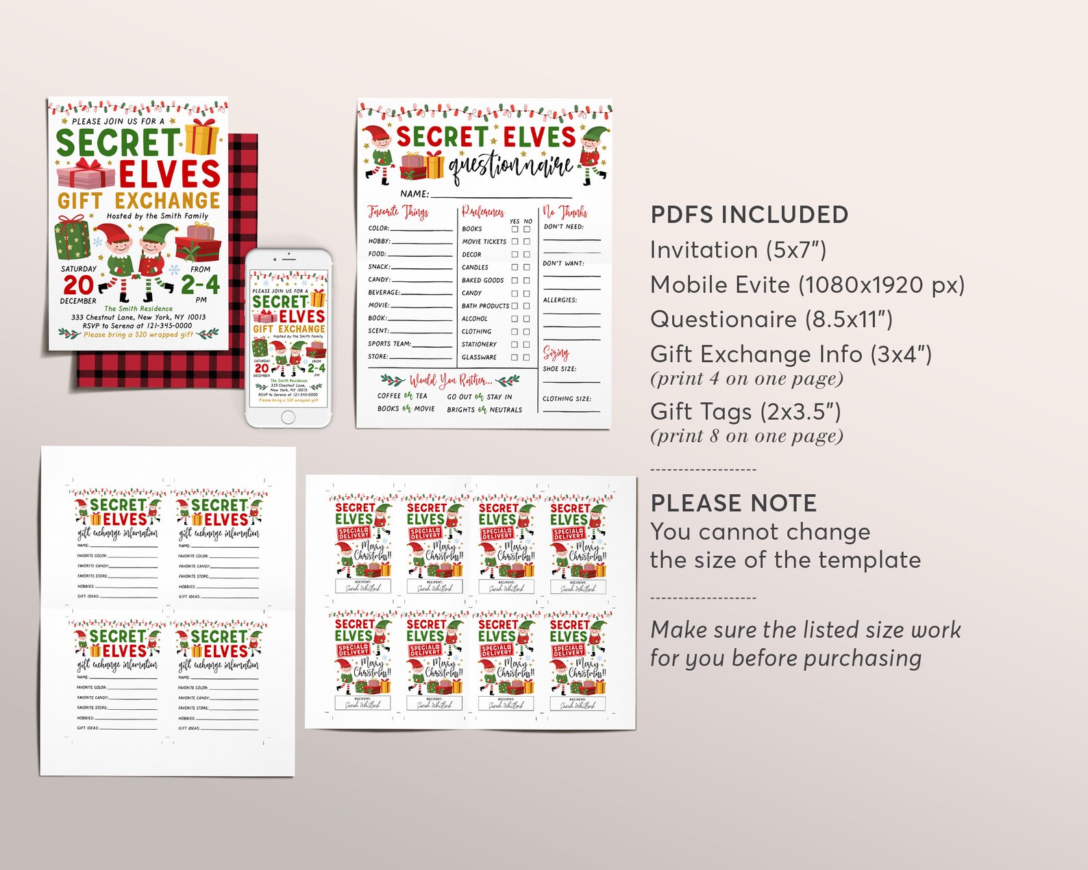 Secret Elves BUNDLE Kit Printable Editable Template, Secret Elf Santa ...