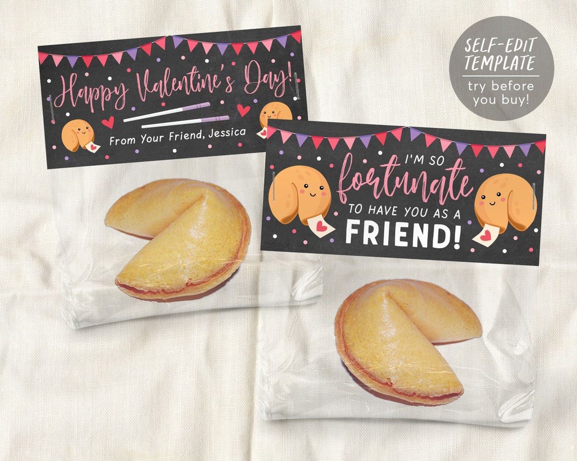 Fortune Cookie Valentine's Day Gift Bag Toppers Editable - Etsy