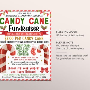 Christmas Candy Cane Fundraiser Flyer Editable Template, Holiday ...