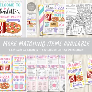 Pizza Popcorn and Pajamas Party Signs BUNDLE for Birthday, Popcorn Bar ...