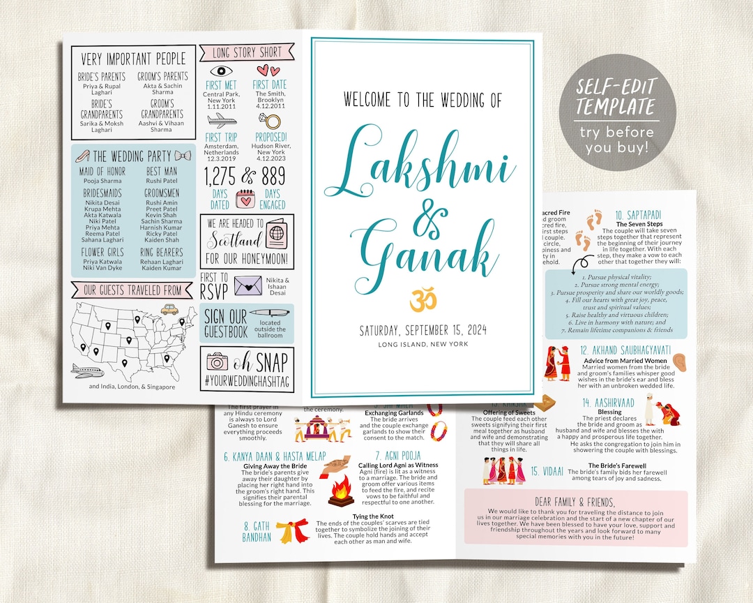 Hindu Wedding Program Editable Template, Indian Infographic Reception ...