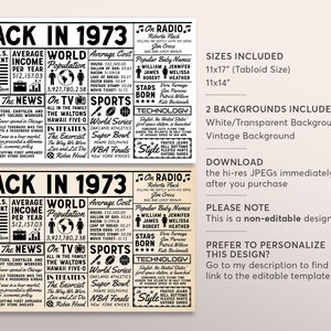 Back in 1973 Printable Placemat Instant Download, Born in 1973 Decor ...