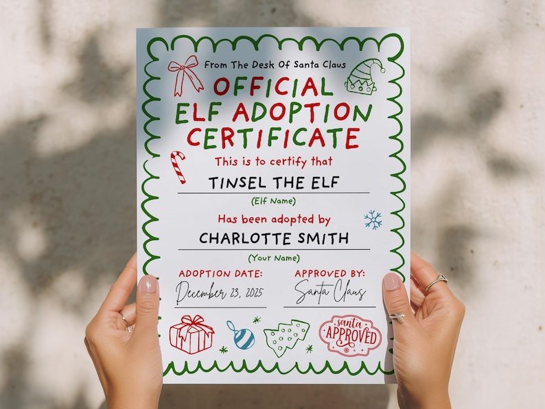 Elf Adoption Certificate, Editable Official Adopt an Elf Card ...