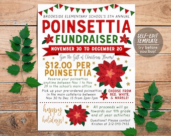Poinsettia Fundraiser Flyer, Christmas School Church Pto Pta, Holiday ...