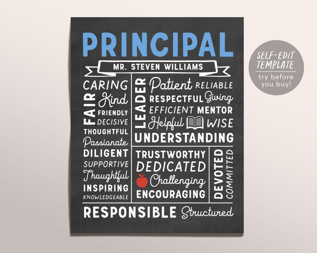 Editable Principal Chalkboard Gift Print Template, Personalized Custom ...