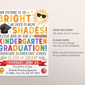 Kindergarten Graduation Invitation Flyer Editable Template, Preschool ...
