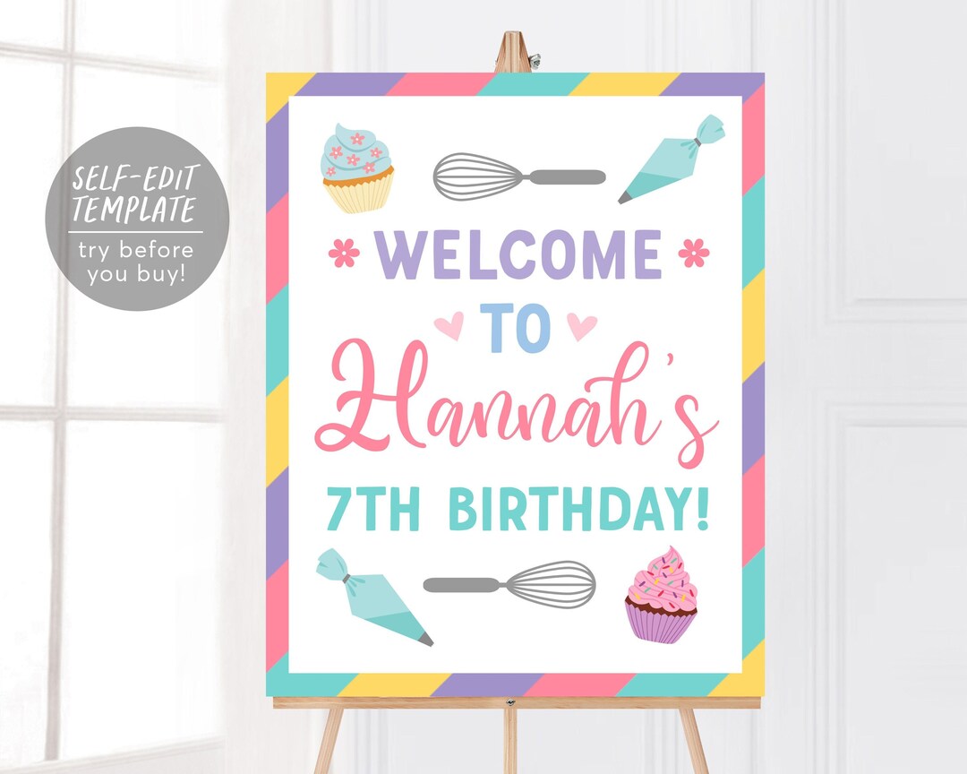 Editable Cupcake Birthday Welcome Sign Template, Cupcake Decorating ...