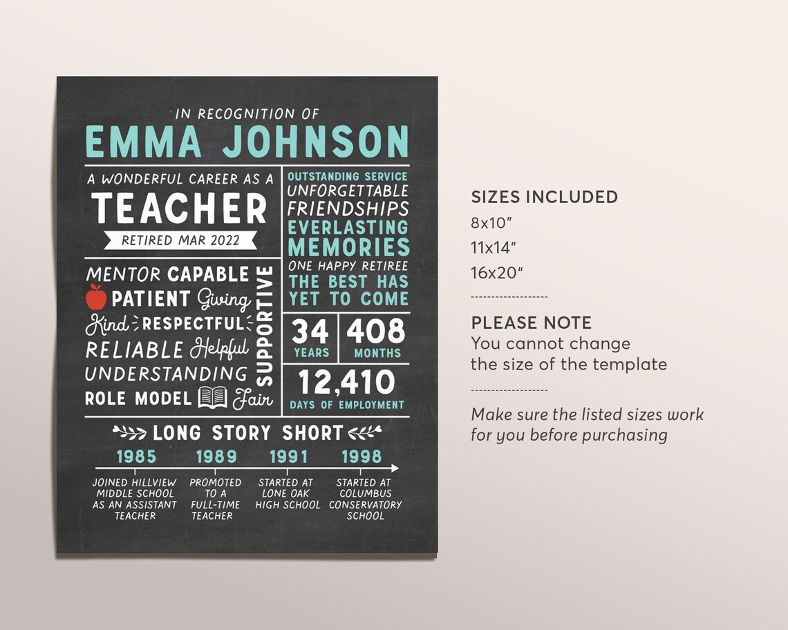 Editable Personalized Retirement Gift for Teacher Retirement - Etsy