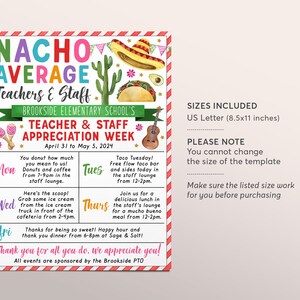 Nacho Average Teacher Appreciation Week Schedule Editable Template ...