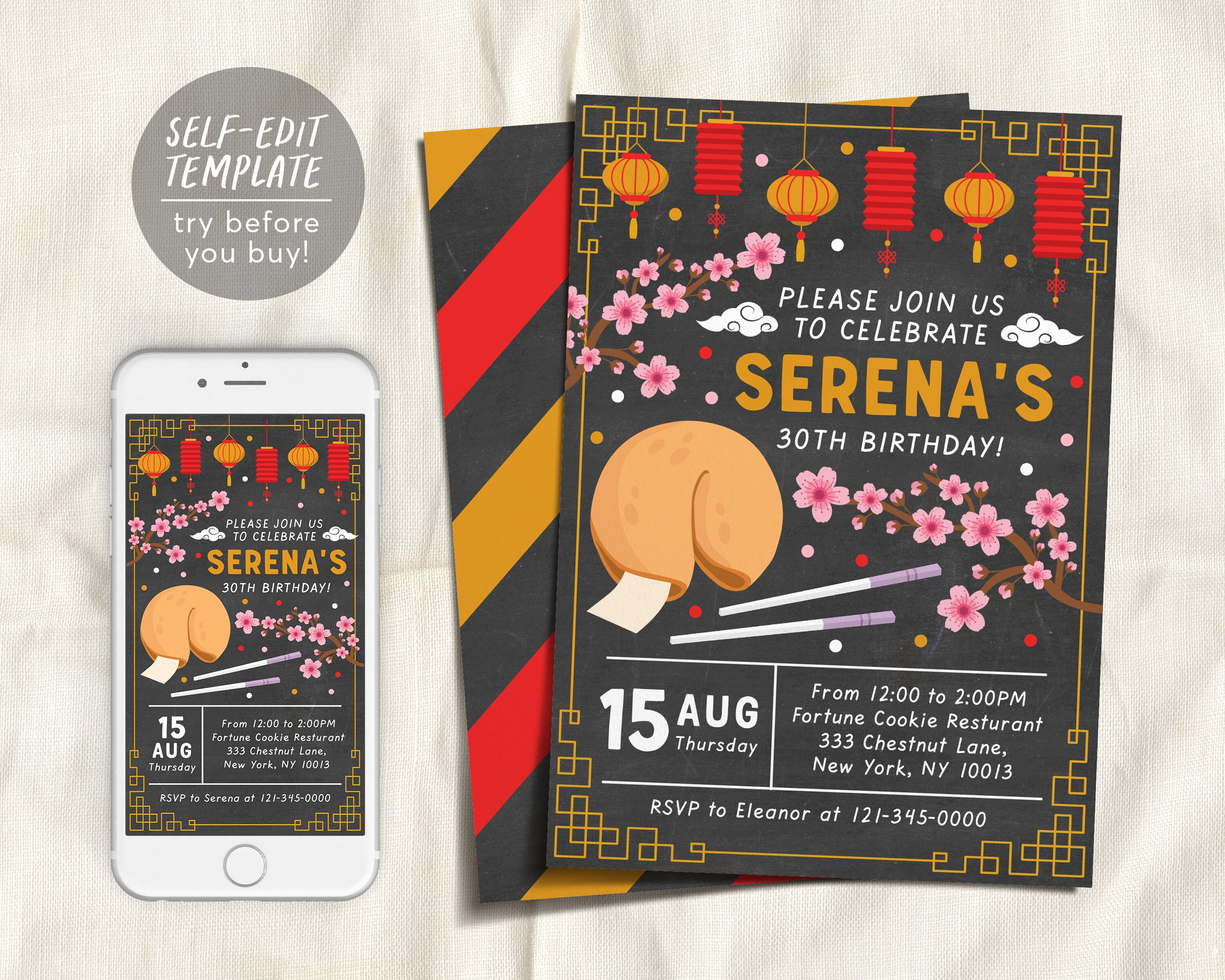 Chinese Restaurant Birthday Invitation Editable Template, Take Away ...
