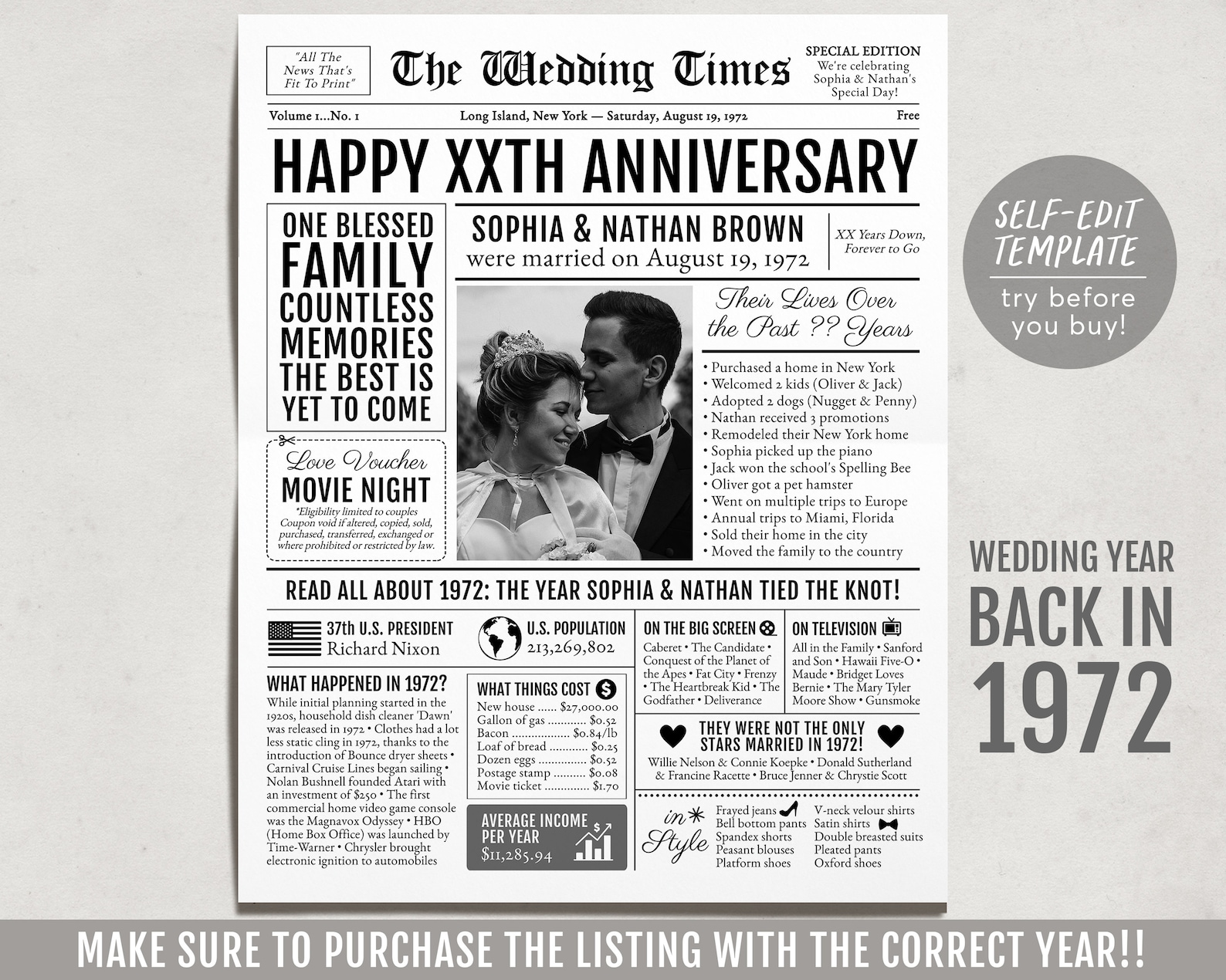 Back in 1972 51st 52nd 53rd Anniversary Gift Newspaper - Etsy