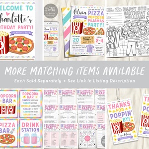 Pizza Popcorn Party Birthday Welcome Sign Girl Editable Template ...