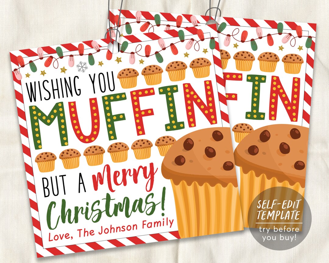 Holiday Muffin Gift Tags Editable Template, Wishing You Muffin but A ...