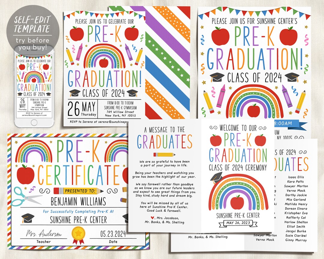 Pre-k Graduation Ceremony BUNDLE Editable Template, Preschool ...