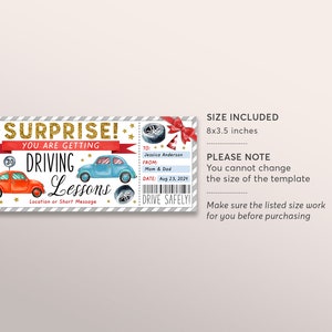 Driving Lessons Gift Certificate Editable Template, Surprise Driving ...