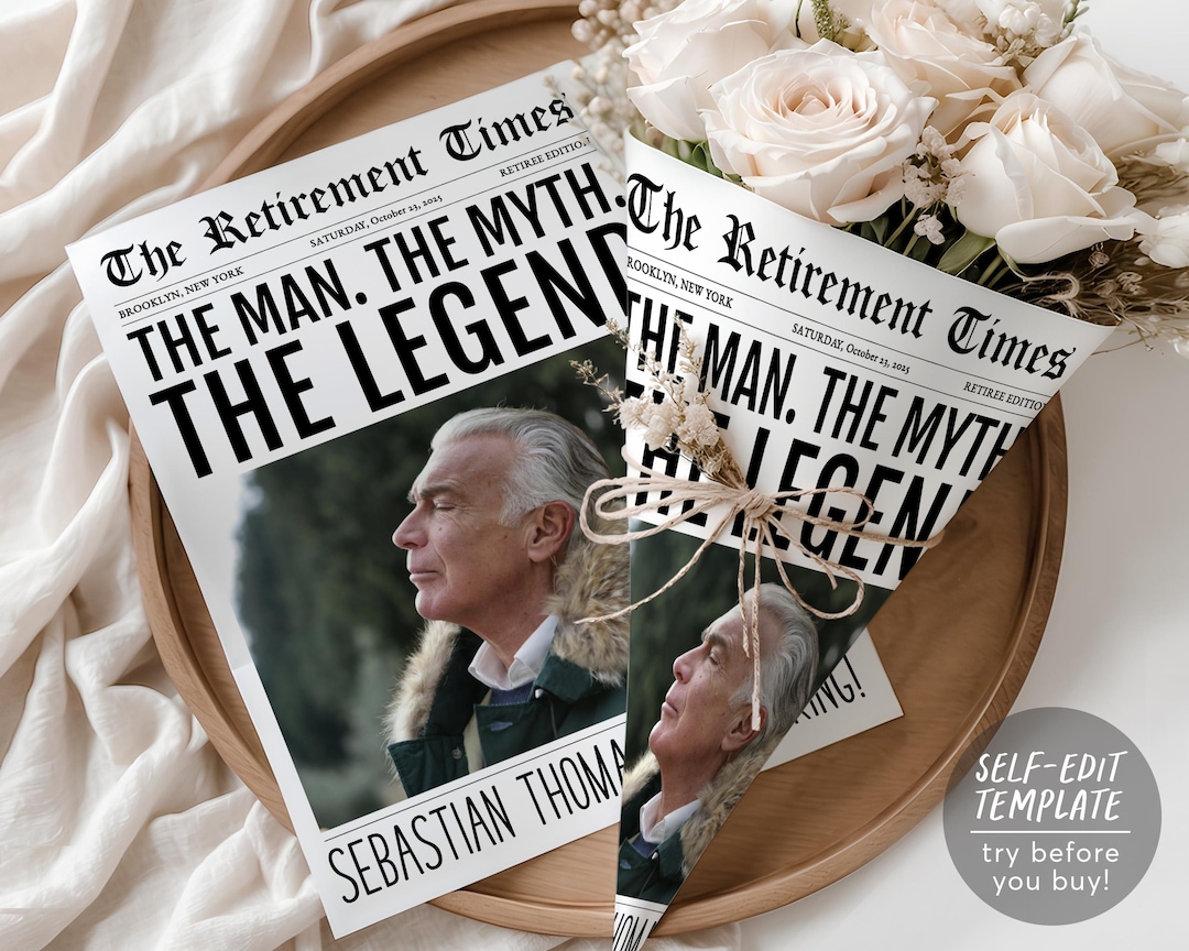 The Man the Myth the Legend Retirement Bouquet Wrap Editable Template ...