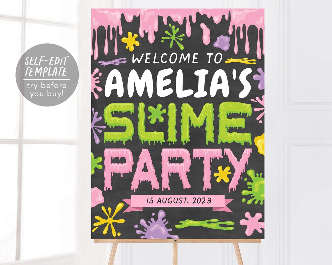 Slime GIRL Birthday Party Welcome Sign Editable Template, Slime Time ...