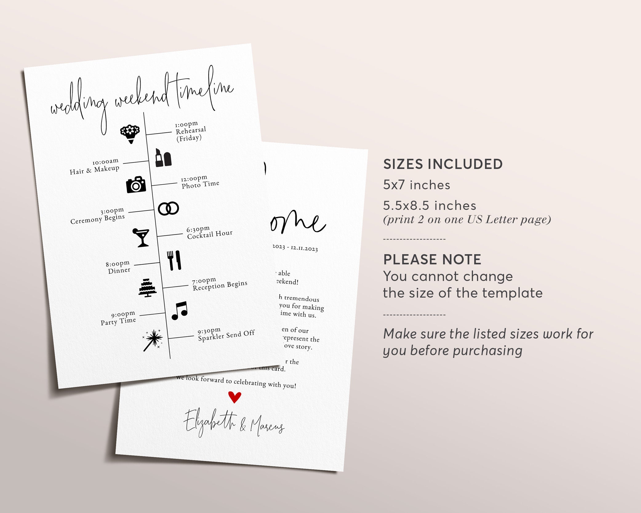 Editable Wedding Schedule Template Printable Wedding Weekend - Etsy