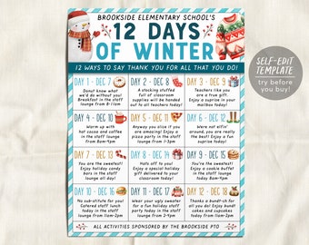 Editable Christmas Holiday Appreciation Flyer, Teacher 12 Days of ...