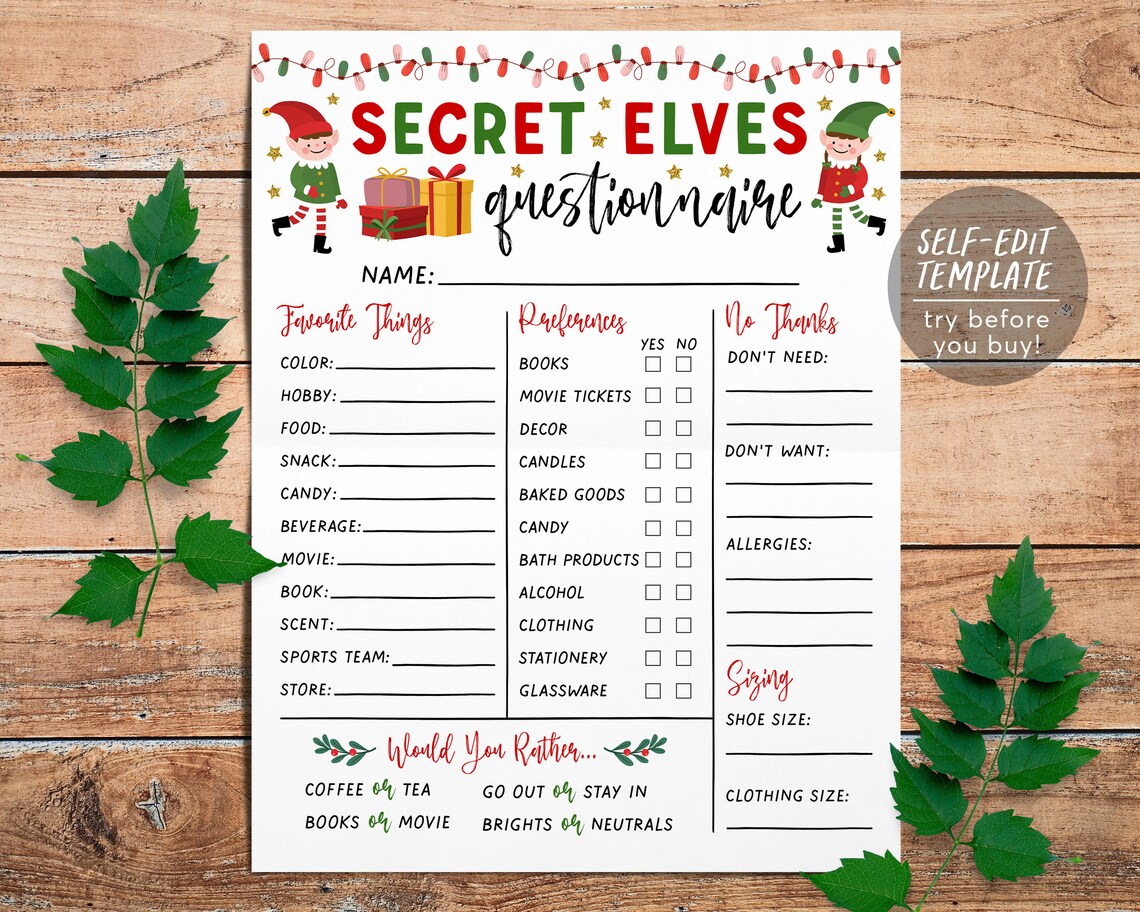 Secret Elves BUNDLE Kit Printable Editable Template Secret - Etsy