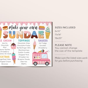 Make Your Own Sundae Menu Sign Editable Template, Ice Cream Girl ...