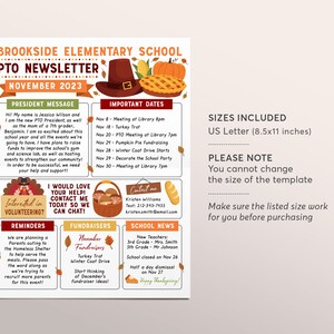 November PTO PTA Newsletter Flyer Editable Template, Back to School ...