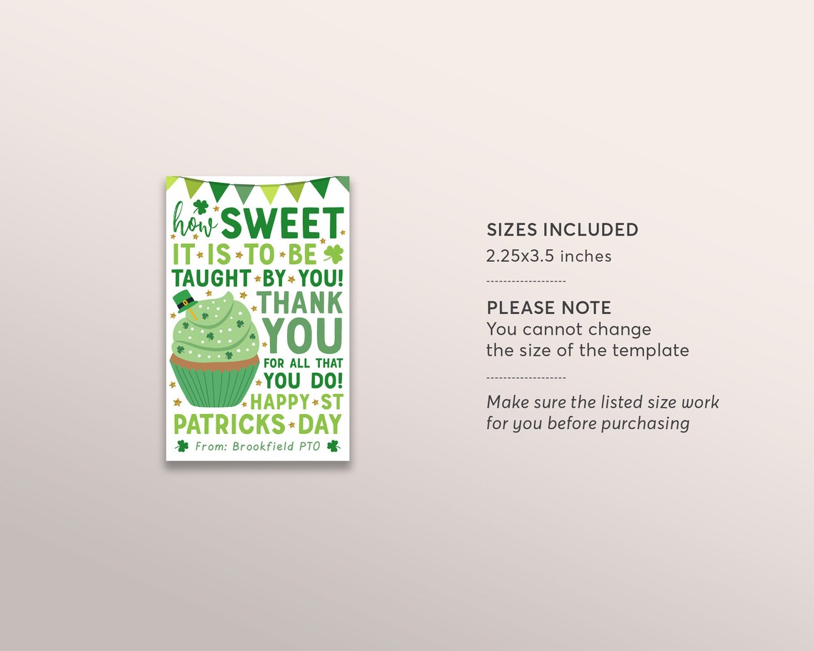 St Patrick's Day Thank You Gift Tags Editable Template, Teacher ...