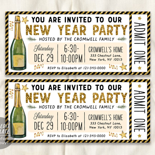 New Years Eve Ticket Template - Etsy