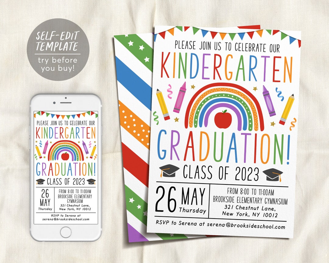 Kindergarten Graduation Invitation Editable Template, Preschool Class ...