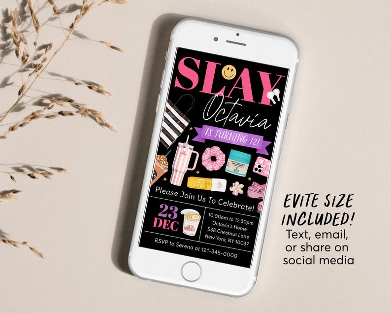 VSCO Girl Slay Birthday Invitation Editable Template, Teen Tween Girl ...