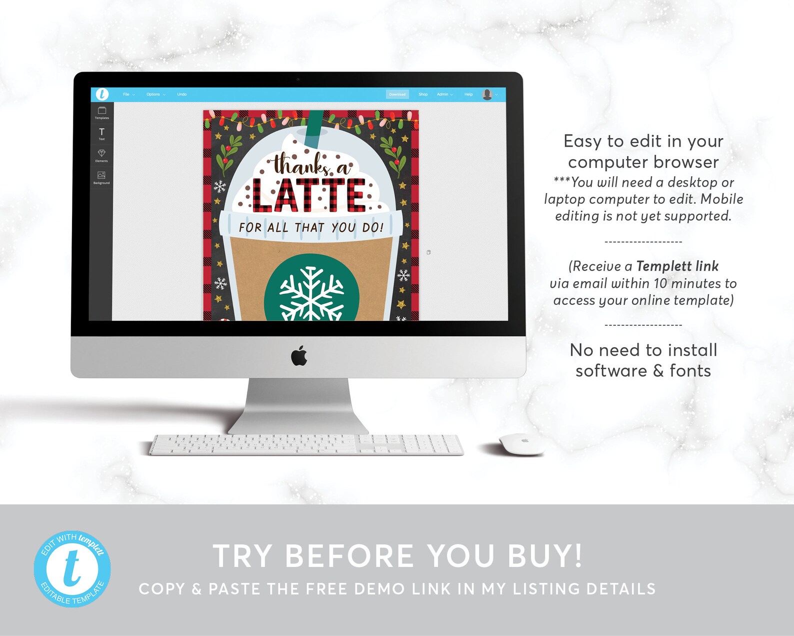 Christmas Coffee Gift Card Holder Editable Template Thanks a - Etsy