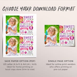 Apple Birthday Invitation With Photo Editable Template, Girl Sweet to ...