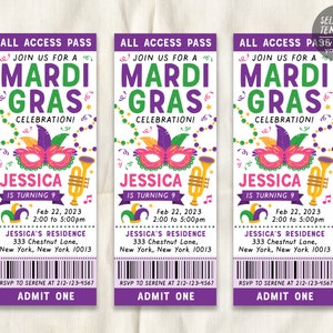 Mardi Gras Ticket Invitation Ticket Editable Template, Mardi Gras Fat ...