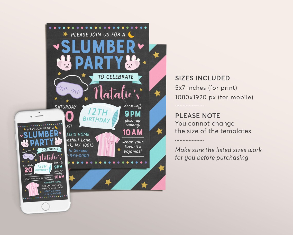 Slumber Party Invitation Sleepover Birthday Digital - Etsy