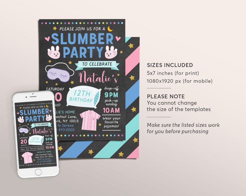 Slumber Party Invitation, Sleepover Birthday Digital Invitation ...