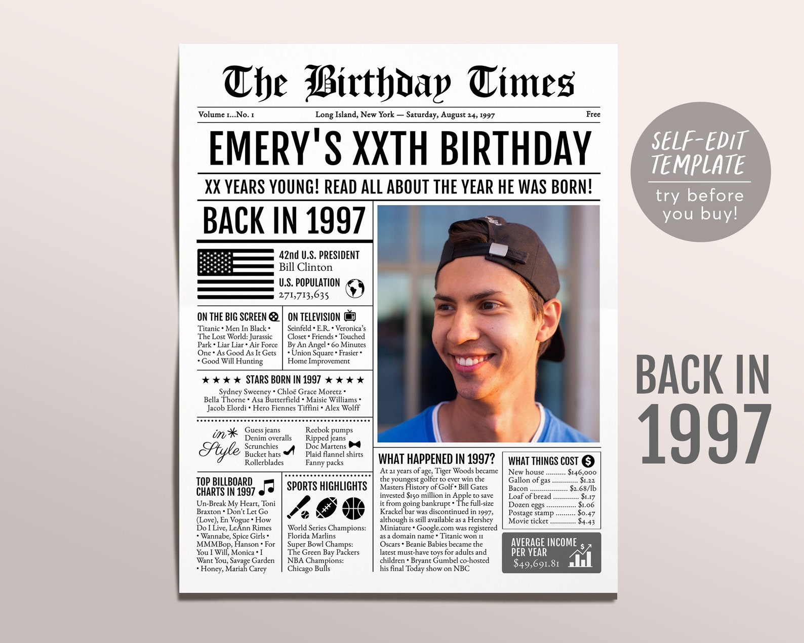 Back in 1997 Birthday Newspaper Editable Template 26 27 28 - Etsy