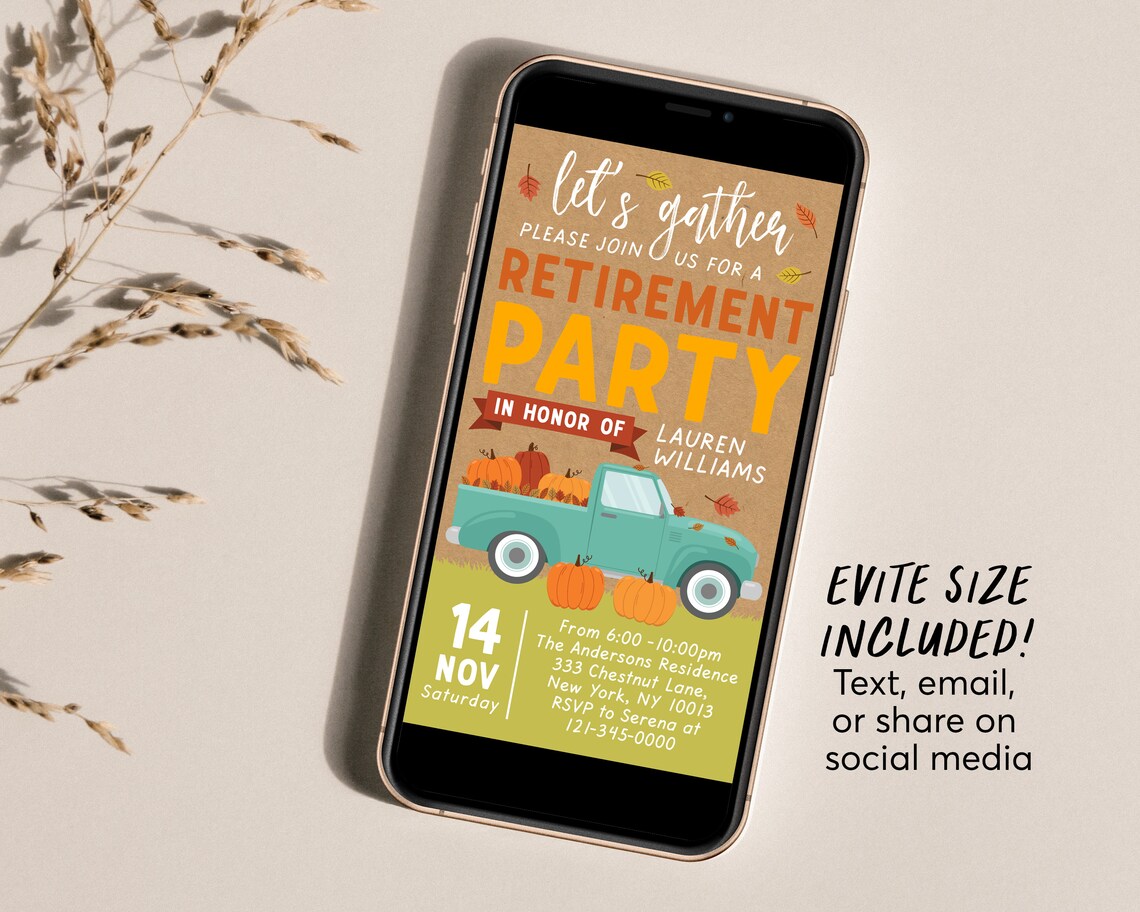 Fall Retirement Party Invitation Editable Template Pumpkin - Etsy