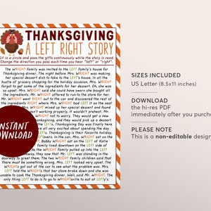 Thanksgiving Left Right Game, Left Right Story Pass the Gift Exchange ...