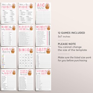 Teddy Bear GIRL Cute Baby Shower Games Bundle Editable Template, 12 ...