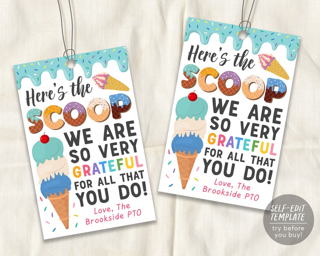Ice Cream Thank You Gift Tags Editable Template, Here's the Scoop ...