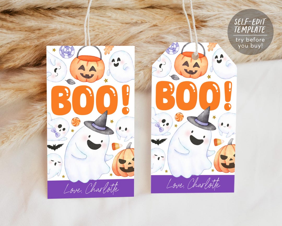 Halloween Favor Tags Editable Template, Boo Gift Tags, Ghost ...