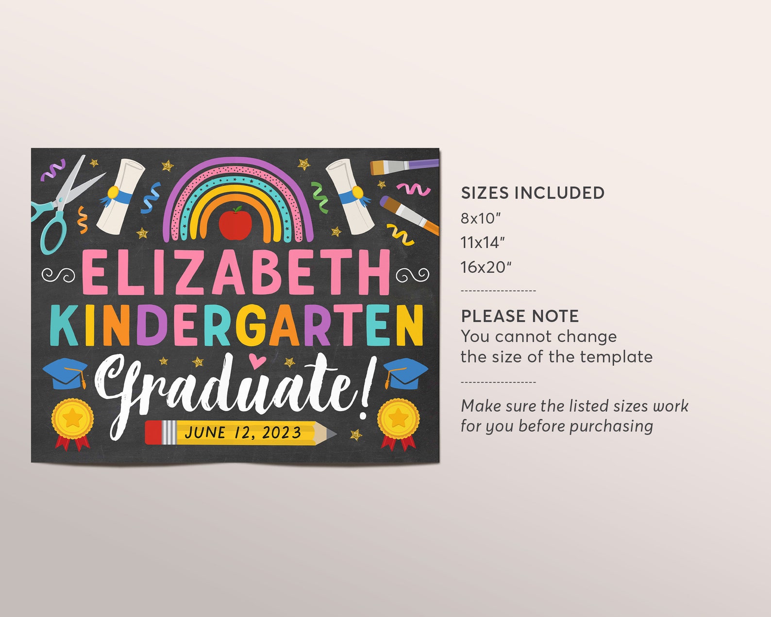 Kindergarten Girl Graduation Chalkboard Sign Editable Template, Pre K ...