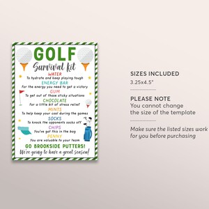 Golf Survival Kit Gift Tags Editable Template, Golfer Player Team Gift ...