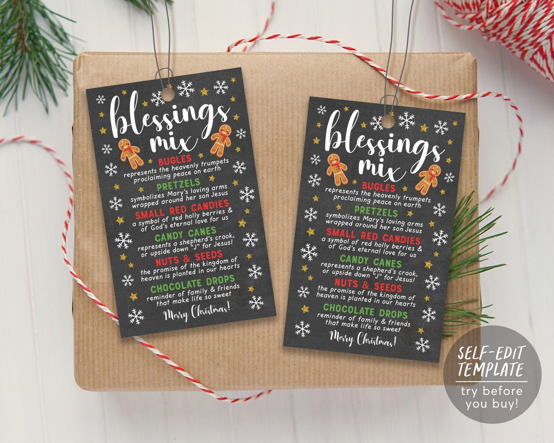 Editable Christmas Holiday Blessings Mix Gift Tags Template, Christmas ...